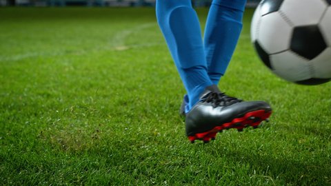 Closeup Leg Boot Kicking Football Ball Stock Footage Video (100% ...