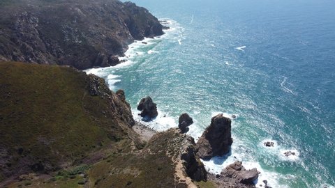 Scenic Cliffs On Ocean Shore Portugal Stock Footage Video (100% Royalty ...