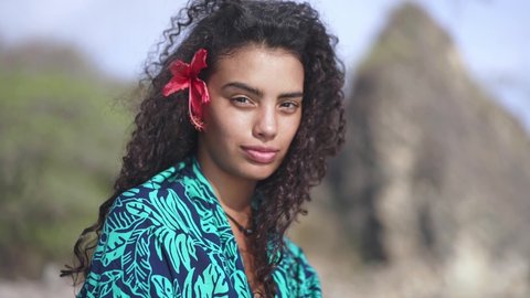 Beautiful Island Woman Traditional Polynesian Pareo Stock Footage Video ...