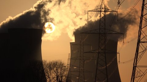 Coal Fire Power Station Chimneys Pumping Stock Footage Video (100% ...