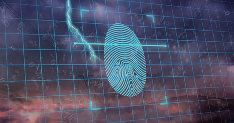 Animation Biometric Fingerprint Scanner Over Grid Stock Footage Video ...