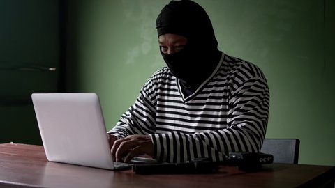 Thief Use Computer Theft Hacker Stealing Stock Footage Video (100% ...