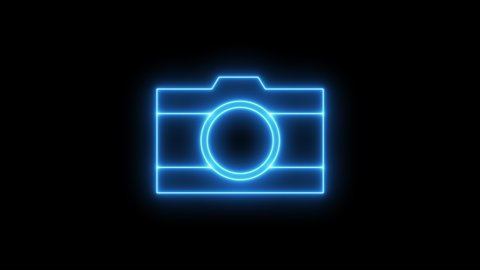 Neon Blue Camera Sign Black Background Stock Footage Video (100% ...