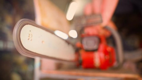 Chainsaw Tire Pointed Camera Closeup Rotating Stock Footage Video (100% ...