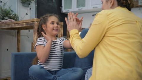 Happy Family Mom Daughter Clap Their Stock Footage Video (100% Royalty ...