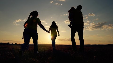 Happy Family Running Together Sunset Park Stock Footage Video (100% ...