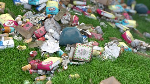 Garbage Spilled Onto Fresh Green Grass Stock Footage Video (100% ...