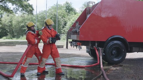 Firefighters Wearing Helmets Fire Safety Equipment Stock Footage Video ...