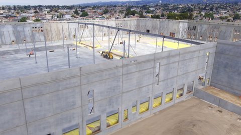 Prefabricated Precast Walls Installed Construction Site Stock Footage ...