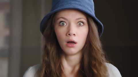 Portrait Amazed Surprised Pretty Caucasian Girl Stock Footage Video ...