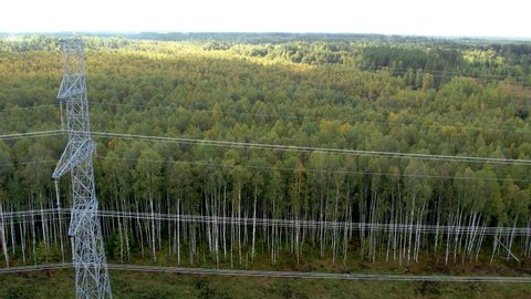 High Voltage Power Lines Aerial View Stock Footage Video (100% Royalty ...
