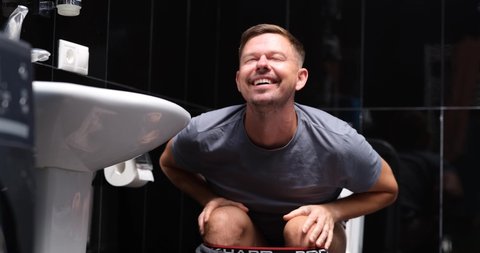 Man Problems Toilet Breathes Sigh Relief Stock Footage Video (100% ...