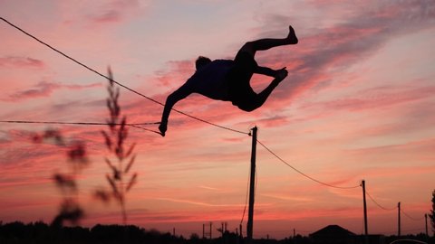 4k Active Sports Man Jumping On Stock Footage Video (100% Royalty-free ...