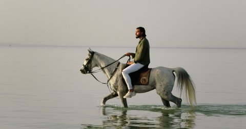 Side View Bearded Man Riding Saddle Stock Footage Video (100% Royalty ...