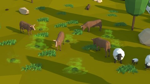 Cows Manure Pasture 3d Low Poly Stock Footage Video (100% Royalty-free ...