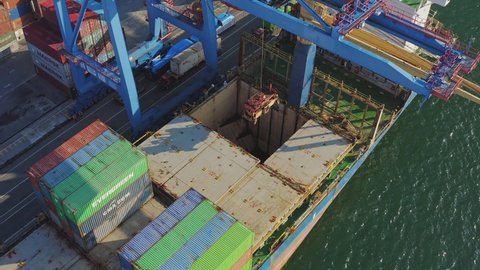 Port Crane Raises Cargo Hatch Closes Stock Footage Video (100% Royalty ...