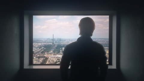 Man Paris Eiffel Tower Window View Stock Footage Video (100% Royalty ...
