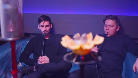 Two Young Men Sitting Relaxed Hookah Stock Footage Video (100% Royalty ...