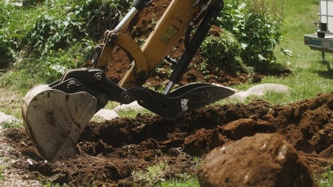 Excavator Digging Water Tanks Trailer Background Stock Footage Video ...