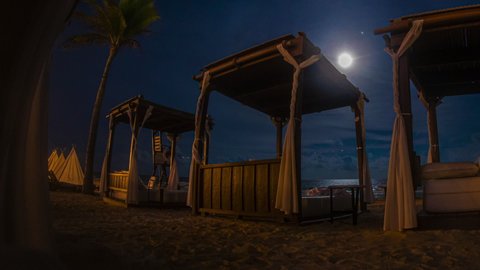 Beach Cabanas Night Moonlit Romance Ocean Stock Footage Video (100% ...