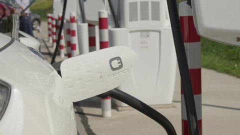 Open Loading Flap Electric Car Charging Stock Footage Video (100% ...