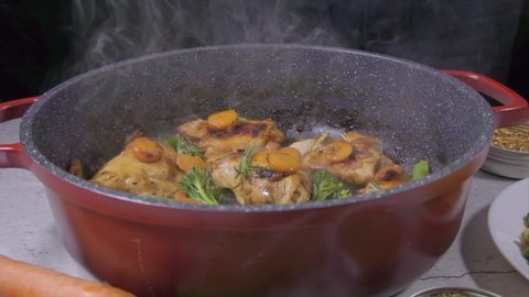 Stirring Chicken Cooking Pot Slow Motion Stock Footage Video (100% ...