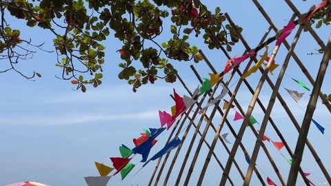 Colorful Triangle Flags Tie Bamboo Sticks Stock Footage Video (100% ...