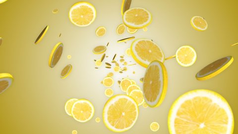 Falling Lemons Slices Fruits Animation Background Stock Footage Video ...