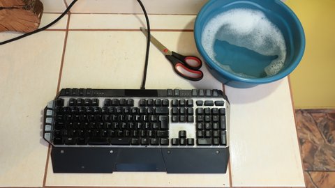 Timelapse Washing Mechanical Computer Keyboard Removing Stock Footage ...