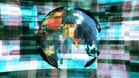 Technology Global Earth Map Rotate Digital Stock Footage Video (100% ...