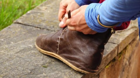 Woman Medieval Clothes Ties Laces On Stock Footage Video (100% Royalty ...