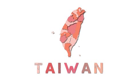 Taiwan Map Paper Regions Animated Country Stock Footage Video (100% ...