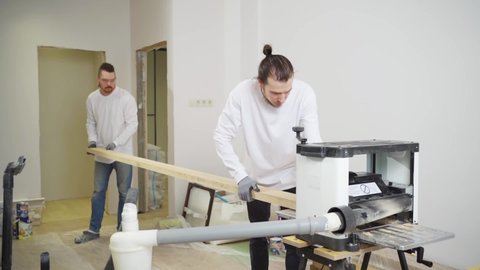 Carpenters Working Wood On Planer Planing Stock Footage Video (100% ...