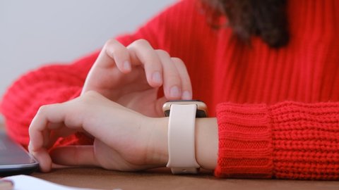 Girl Using Apple Smartwatch Gadget Woman Stock Footage Video (100% ...