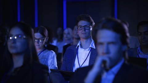 Crowd Smart Tech People Dark Conference Stock Footage Video (100% ...