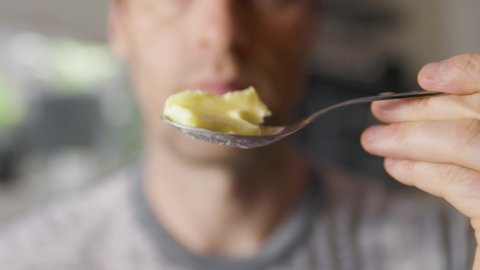 Man Eating Butter High Fat Ketogenic Stock Footage Video (100% Royalty ...