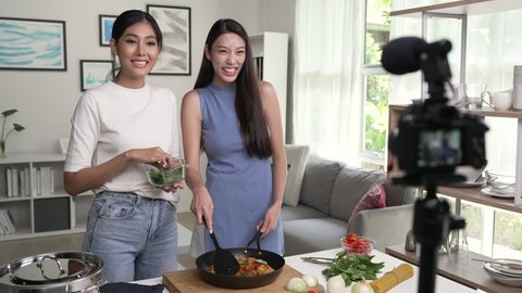 Young Asian Lesbian Couple Blogger Influencer Stock Footage Video (100% ...