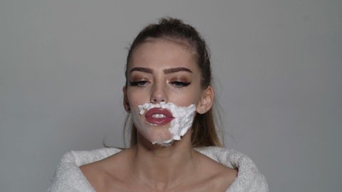 Woman Shaving Face Pretty Young Girl Stock Footage Video (100% Royalty ...