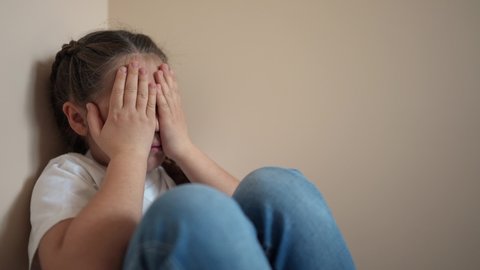 Sad Girl Sitting Corner Crying Covered Stock Footage Video (100% ...