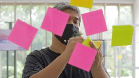 Man Working Office Holding Sticky Notes Stock Footage Video (100% ...