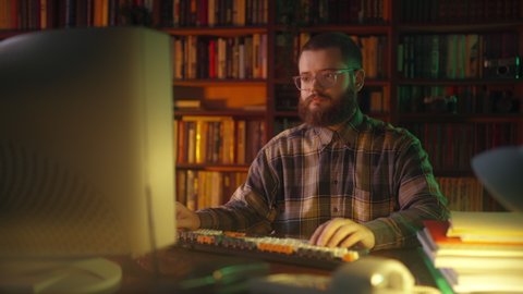 Awkward Nerdy Guy Working Retro Office Stock Footage Video (100% ...