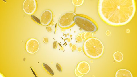 Falling Lemons Slices Fruits Animation Background Stock Footage Video ...