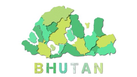Bhutan Map Paper Regions Animated Country Stock Footage Video (100% ...