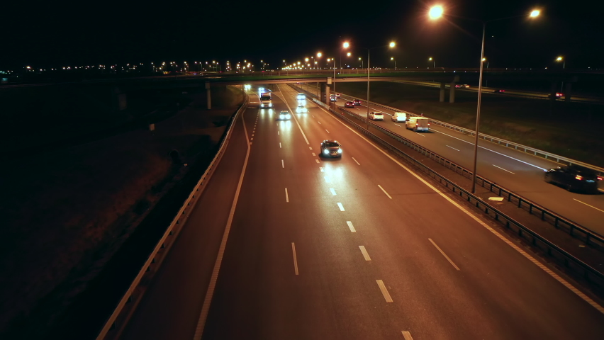 Drone moving to the right over large highway junction in Los Angeles ...