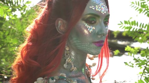 Mermaid Red Hair Near Water Trees Stock Footage Video (100% Royalty ...
