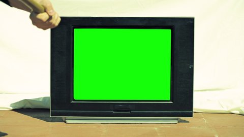 Breaking Tv Hammer Greenscreen Slow Motion Stock Footage Video (100% ...