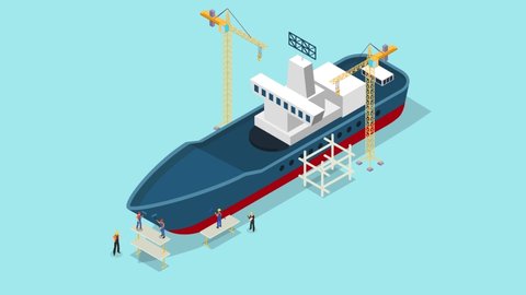 Group Animation Worker Building Container Ship Stock Footage Video (100 ...