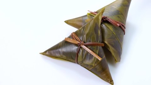 Japanese Food Sasamaki Sticky Rice Wrapped Stock Footage Video (100% ...