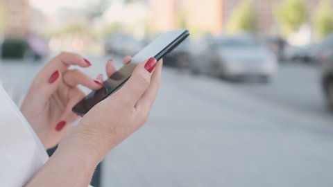 Closeup Woman Typing By Mobile Phone Stock Footage Video (100% Royalty ...