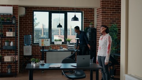 Scared Victim Office Hiding Creepy Bloody Stock Footage Video (100% ...